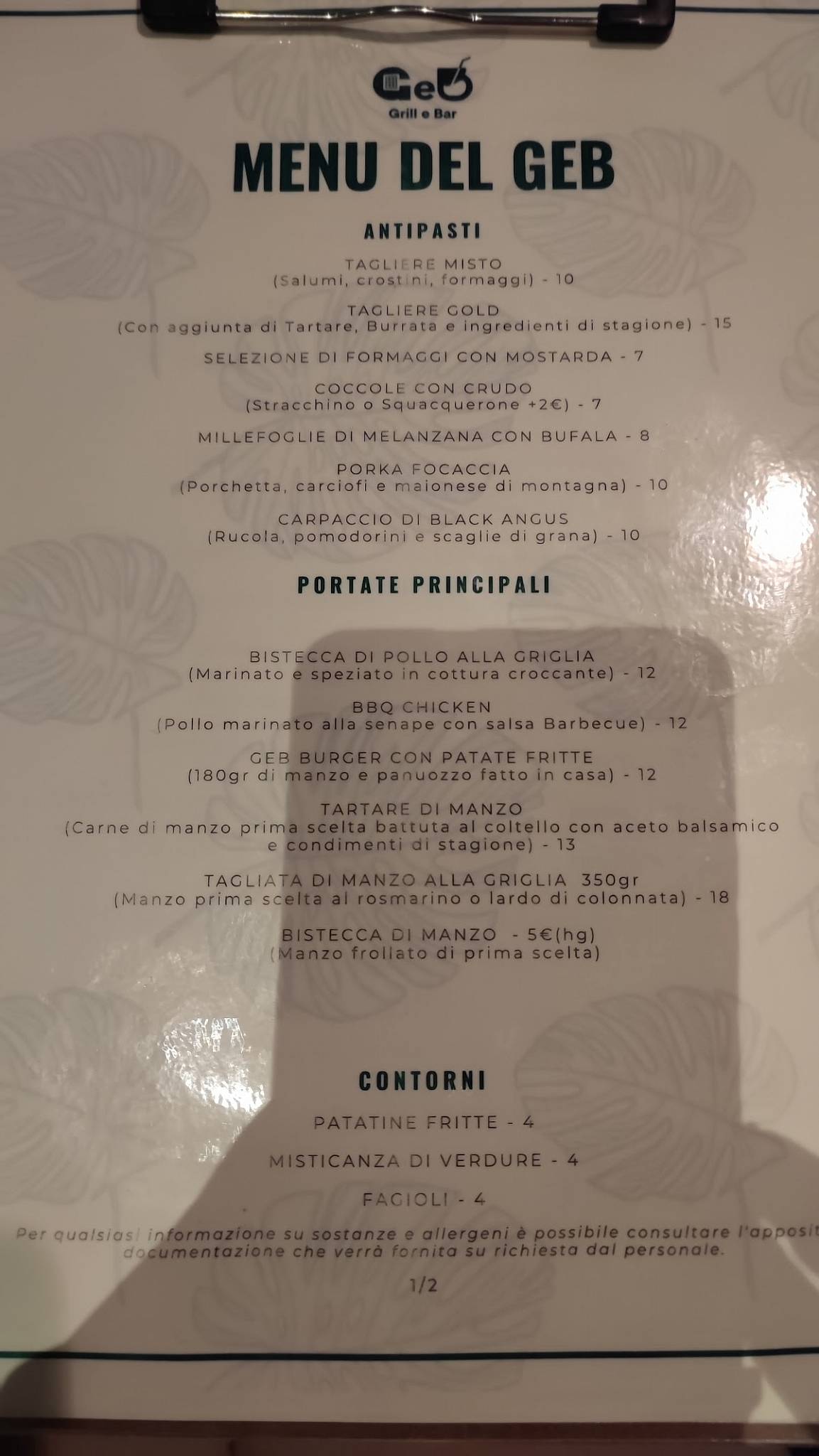 Menu da Geb Garden ristorante, Poggibonsi