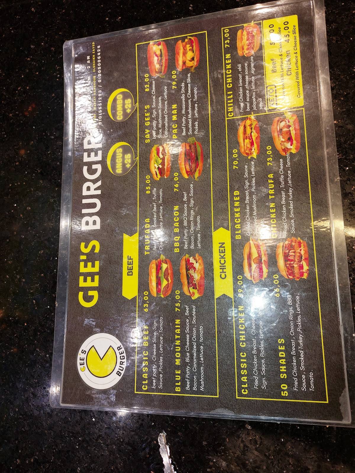 Speisekarte von Gee’s Burger restaurant, Sheikh Zayed City
