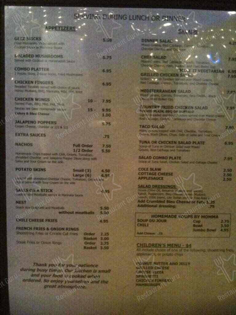 Menu at Geez Grill & Pub, Dayton