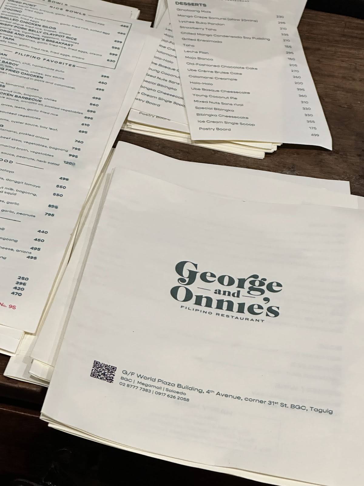 Menu at George and Onnie's - BGC restaurant, Taguig, Ground Floor