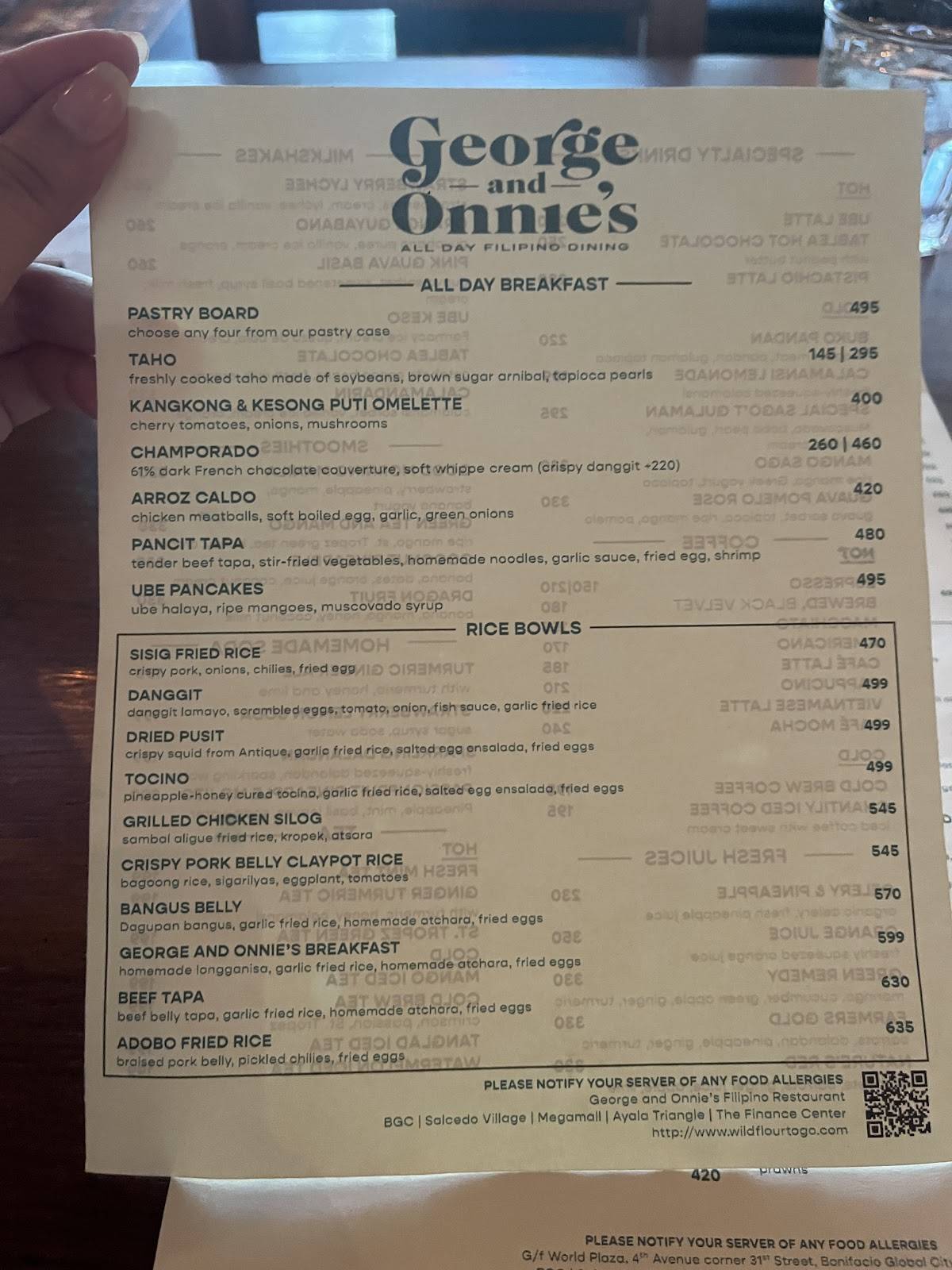 Menu at George and Onnie's BGC - World Plaza restaurant, Taguig, Ground ...