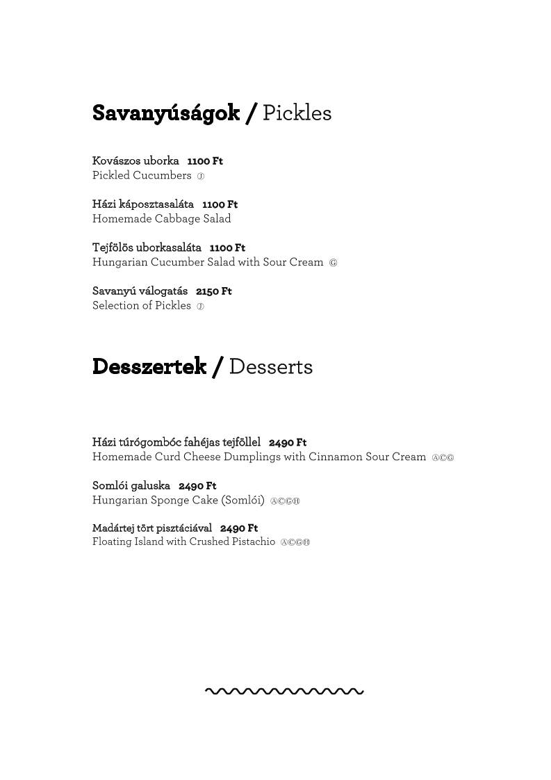 Menu at Gettó Gulyás restaurant, Budapest