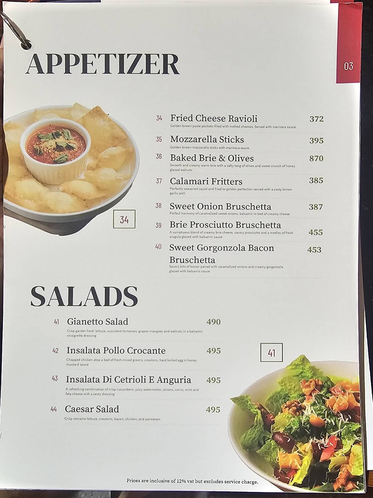 Menu at Gianetto restaurant, Parañaque