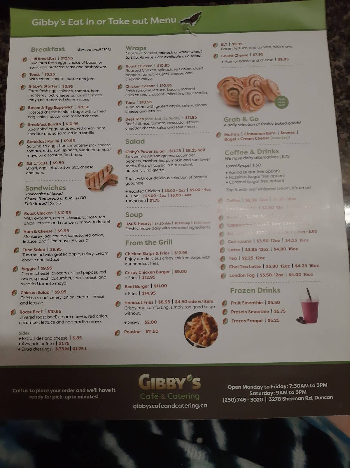 Menu at Gibby's Cafe and Catering, Duncan