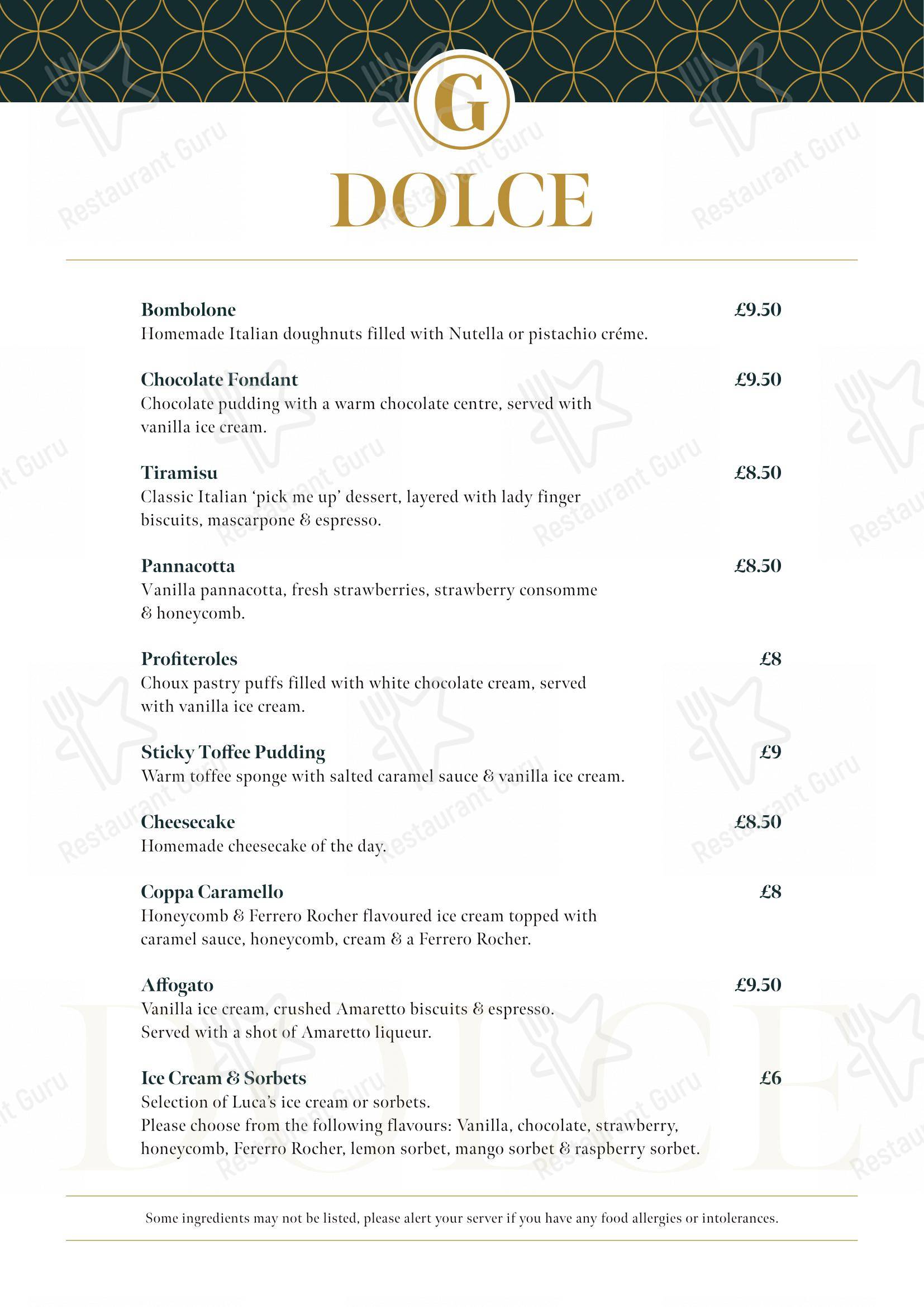 Menu at Gigi's Italian Restaurant, Bonnyrigg