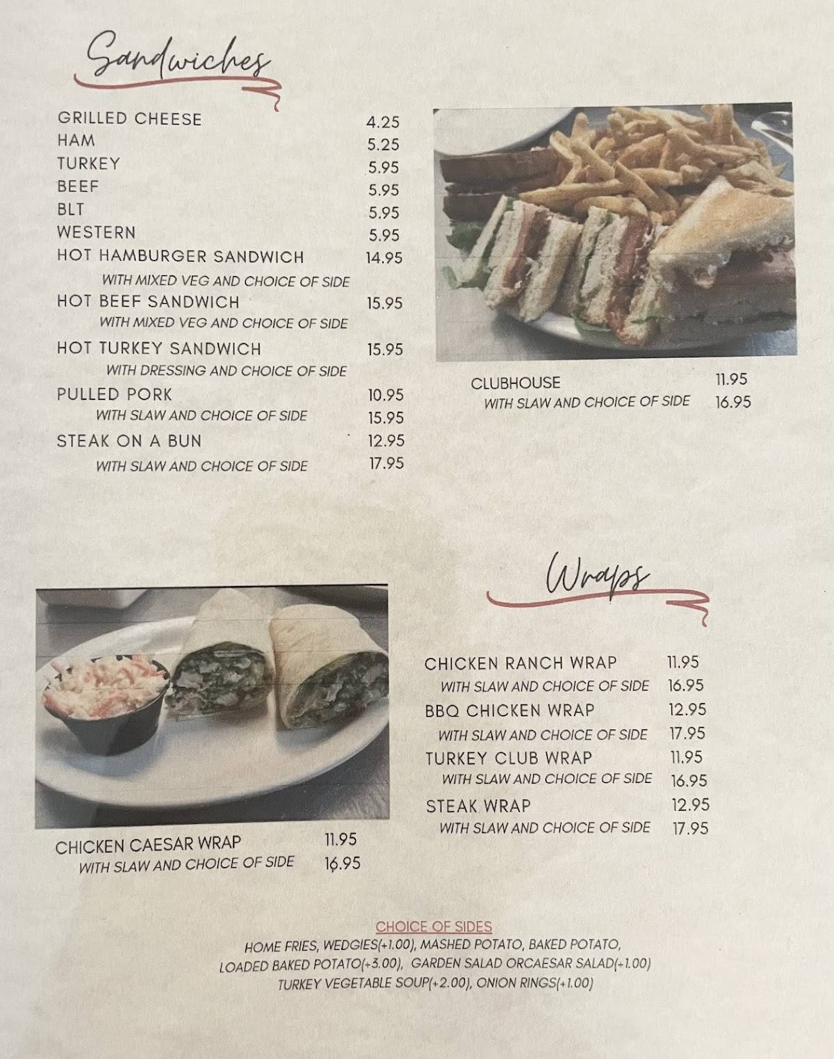 Menu at Gill's Grill restaurant, Gambo