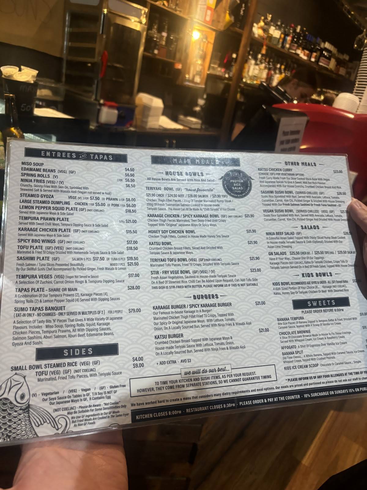 Menu at Ginja Ninja Sushi Cafe & Bar, Canungra