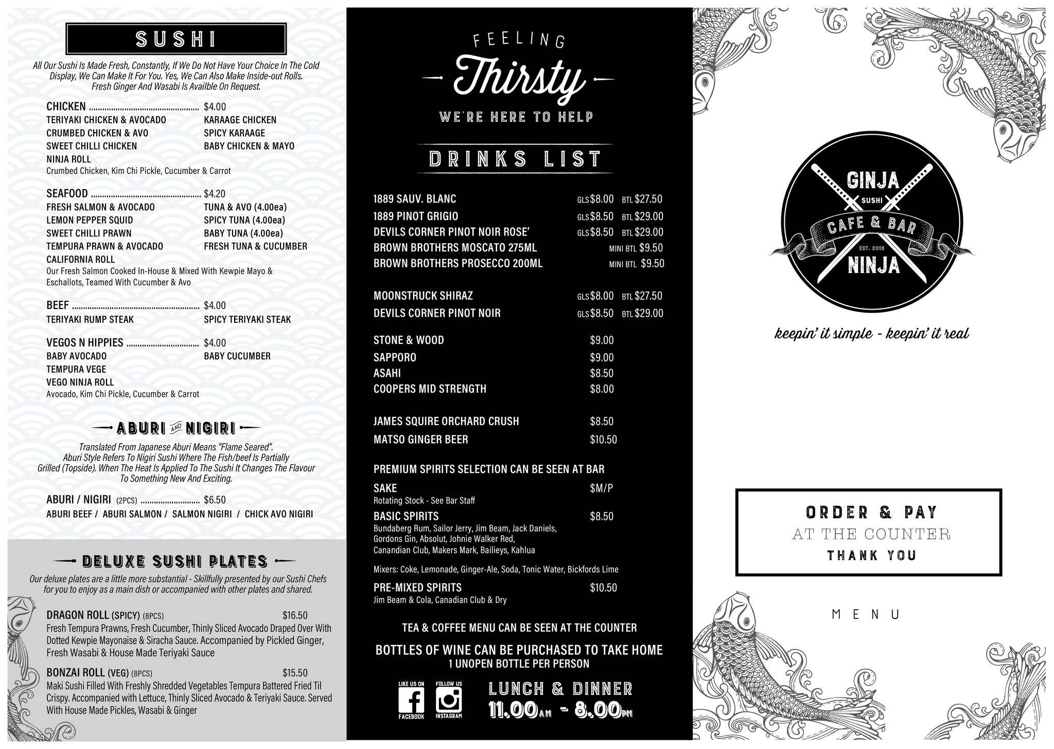 Menu at Ginja Ninja Sushi Cafe & Bar, Canungra