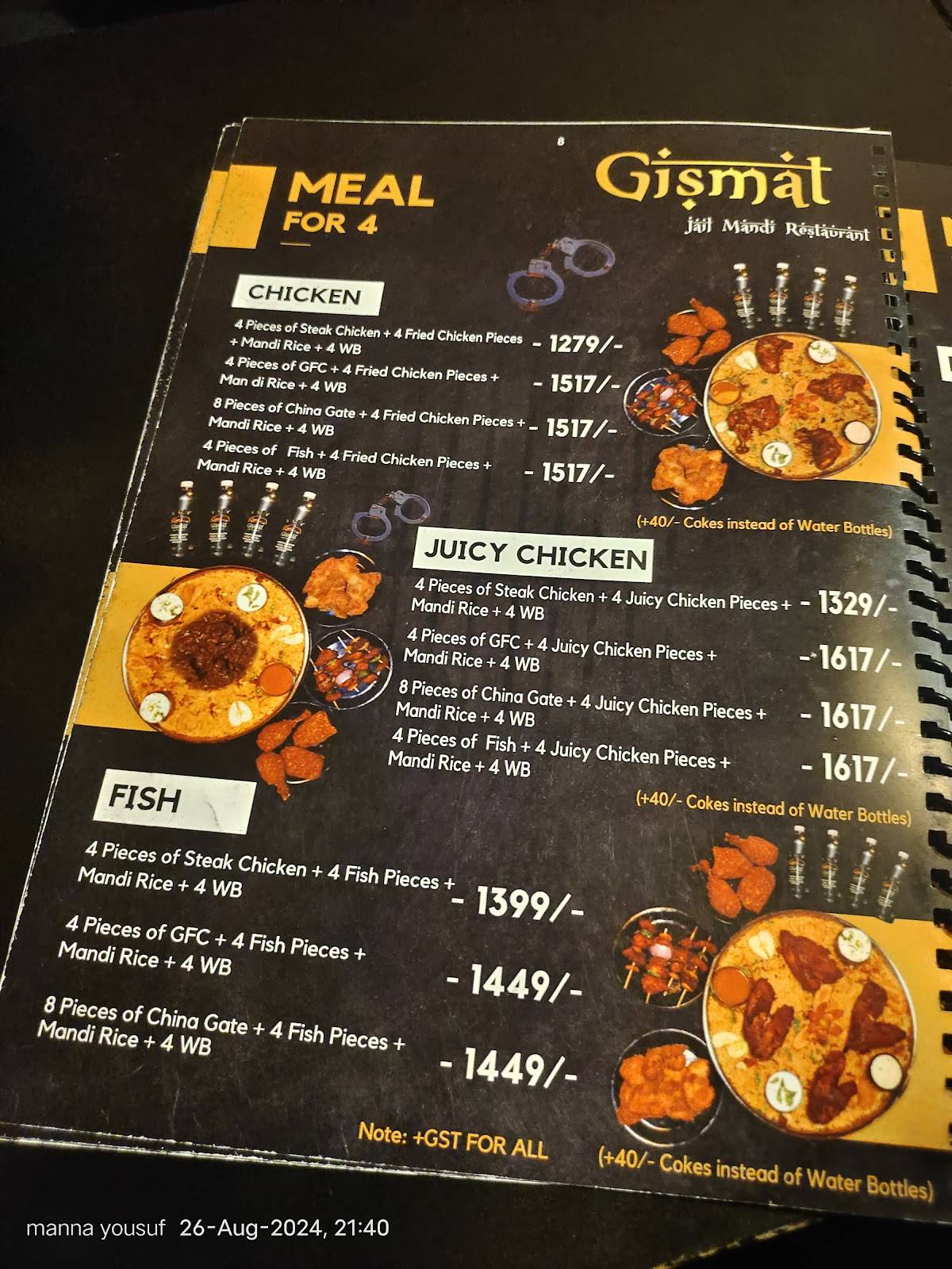 Menu at Gismat Jail Mandi Restaurant Madinaguda(Chanda Nagar), Hyderabad