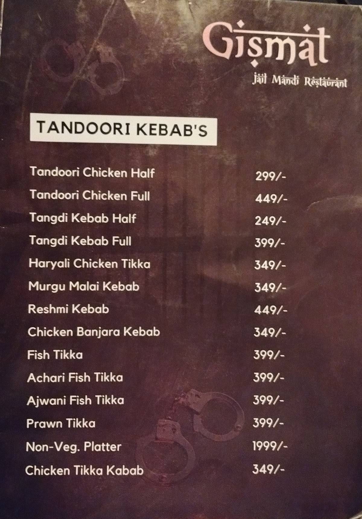 Menu at Gismat Jail Mandi Restaurant Madinaguda(Chanda Nagar), Hyderabad