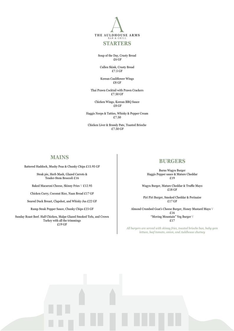 Menu at The Auldhouse Arms Bar, Glasgow