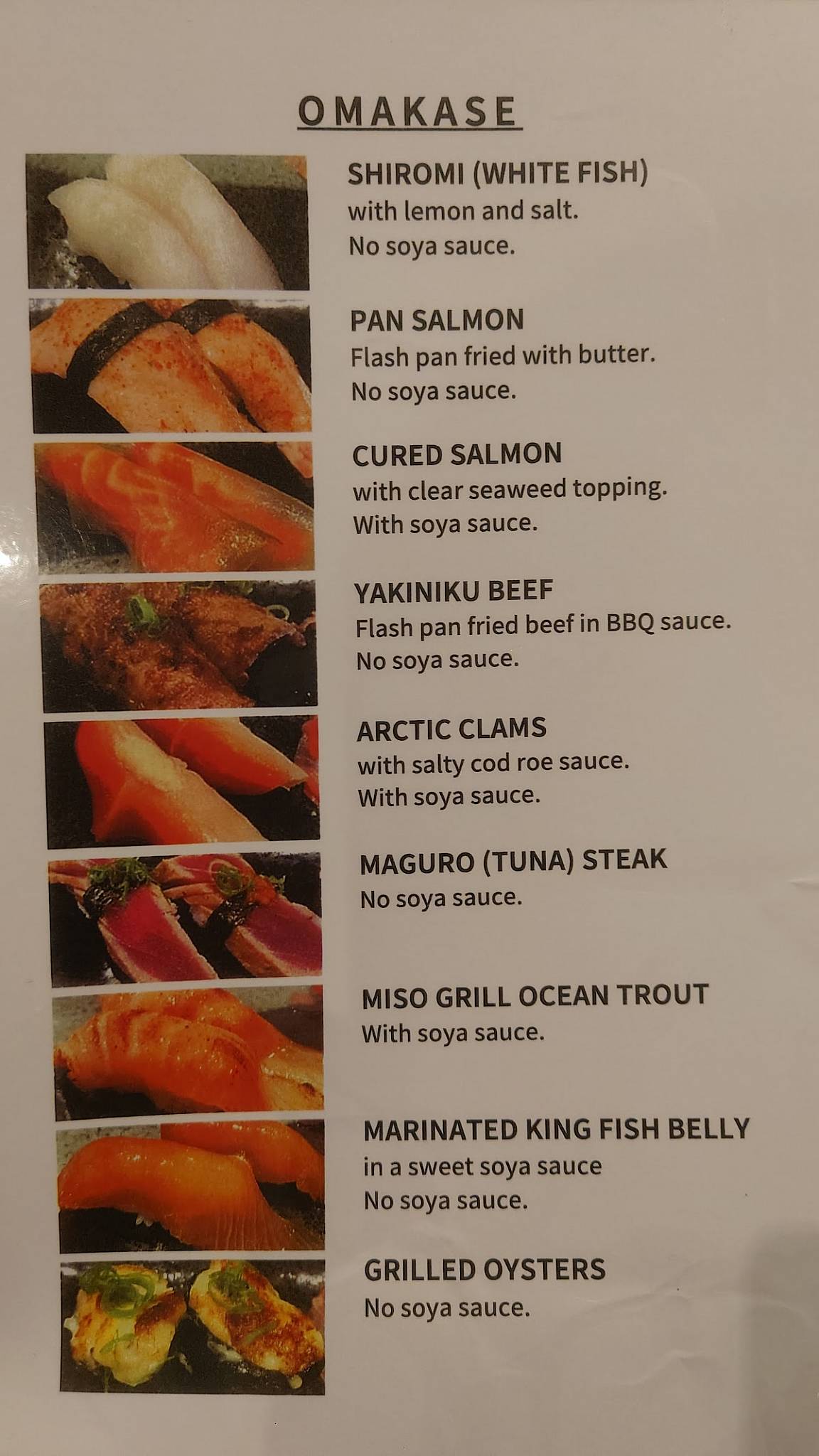 Menu at Shira Nui restaurant, Glen Waverley