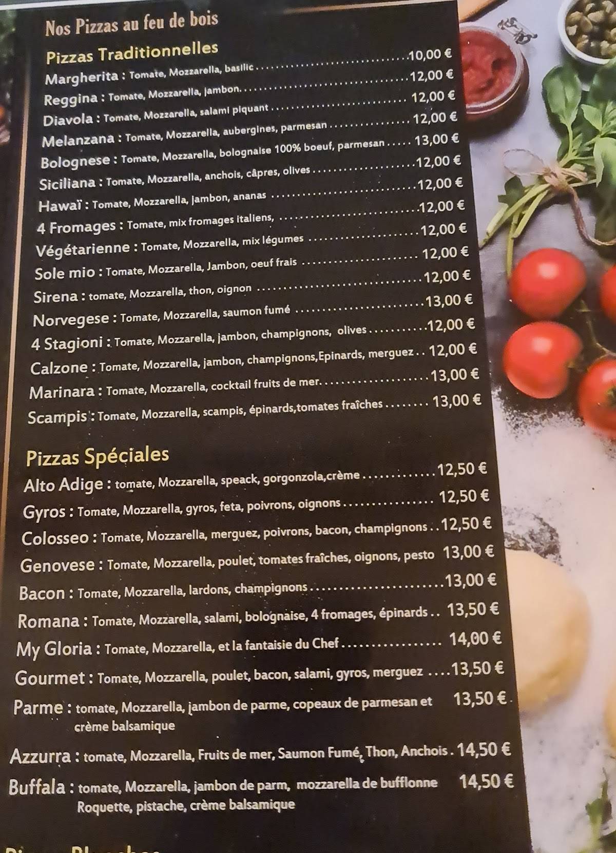 Menu au Gloria Pizzeria Liège, Liège