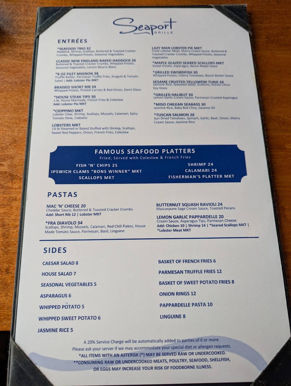 Menu at Seaport Grille restaurant, Gloucester, 6 Rowe Sq