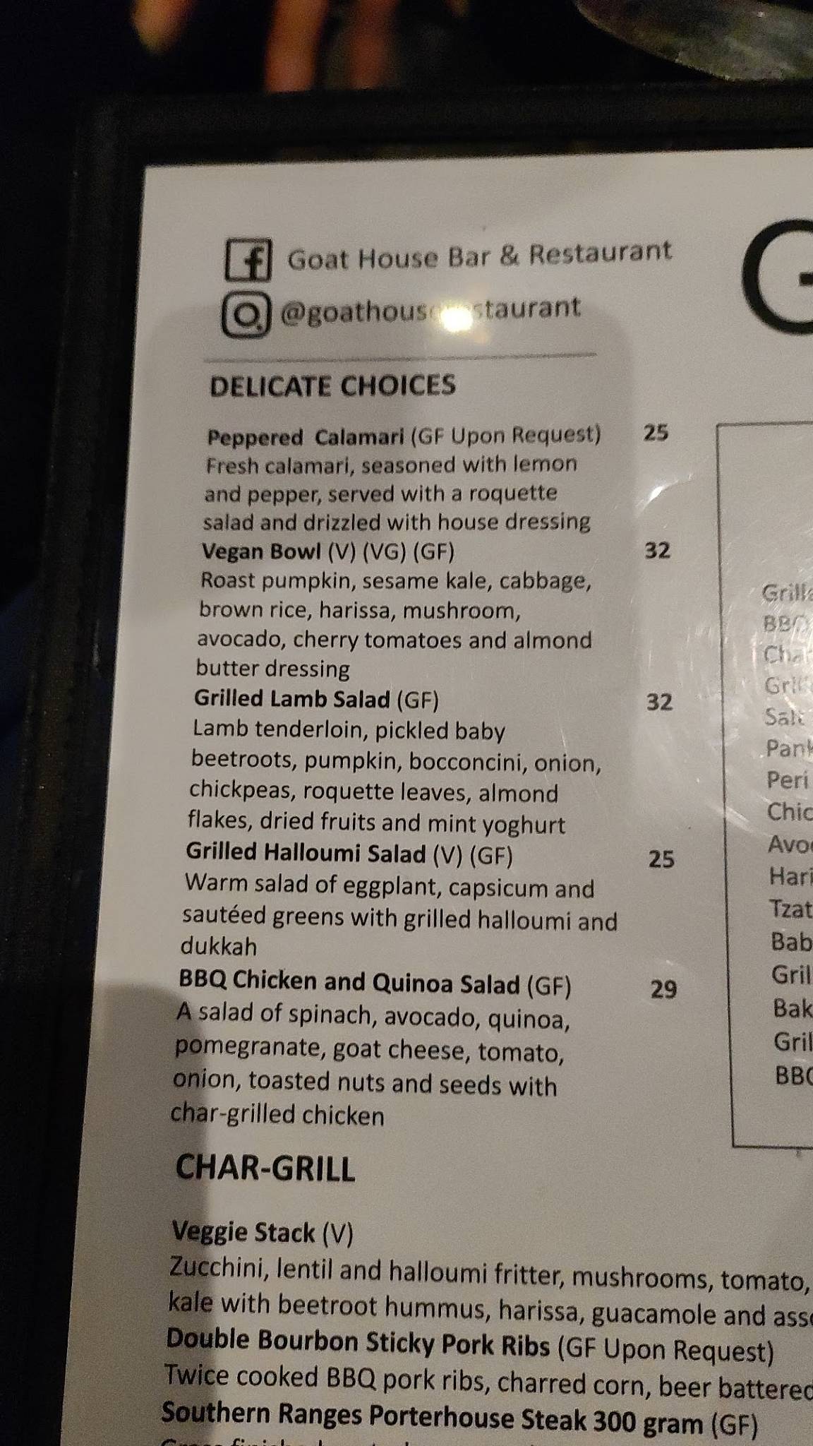 Menu at Goat House restaurant, Elsternwick, 272 Glen Huntly Rd