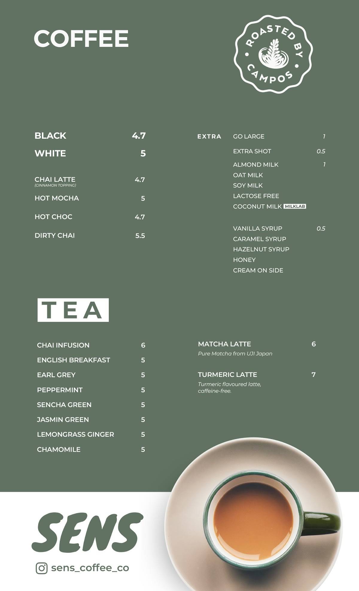 Menu at Sens Coffee Co. cafe, Southport, 1-2/2 Como Cres