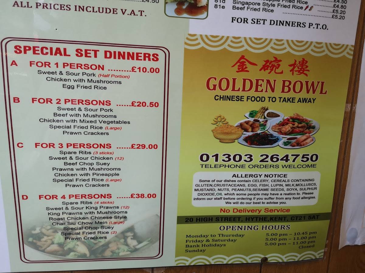 Menu at Golden Bowl fast food, Hythe
