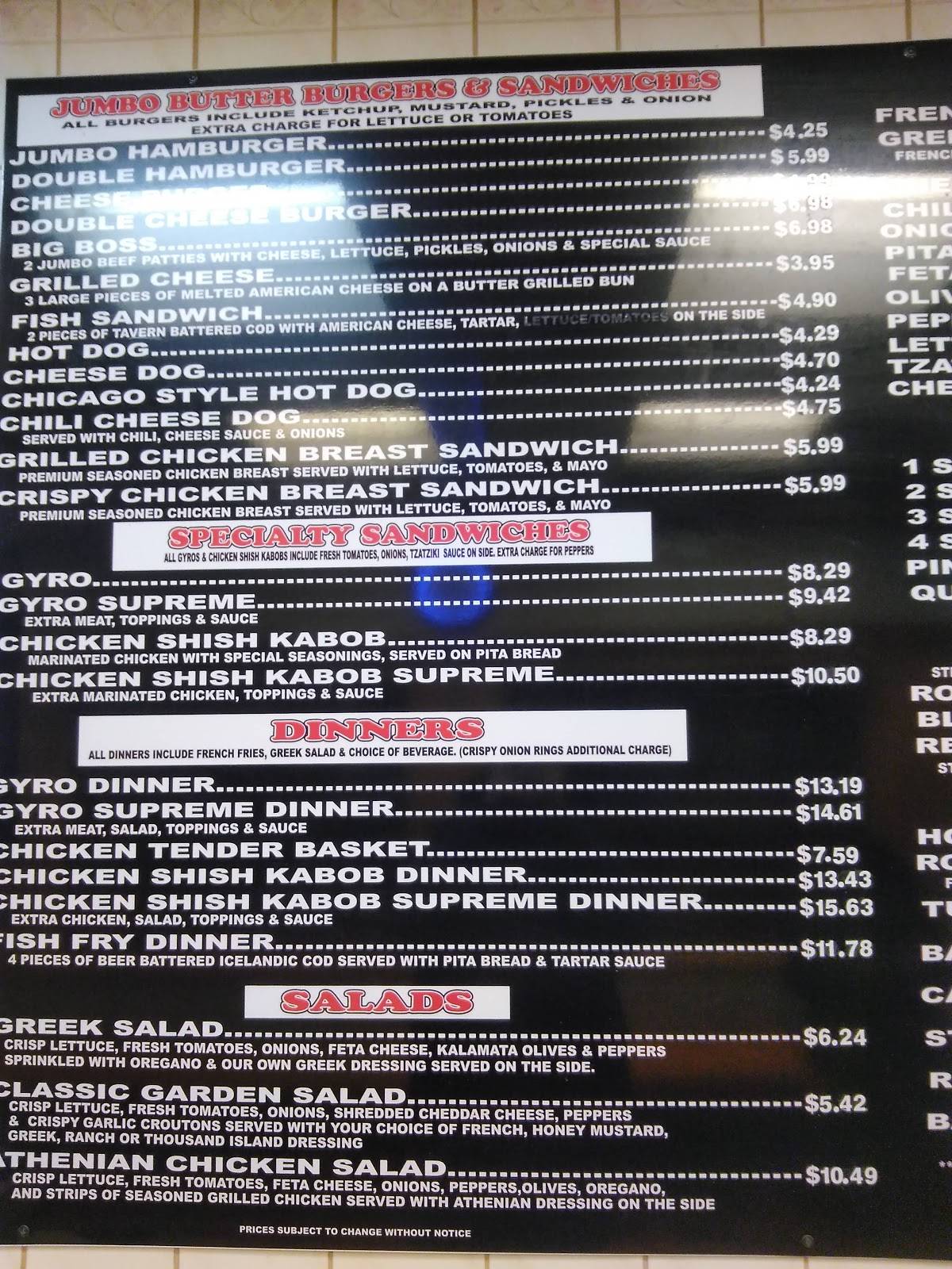 Menu at Golden Gyros restaurant, Milwaukee