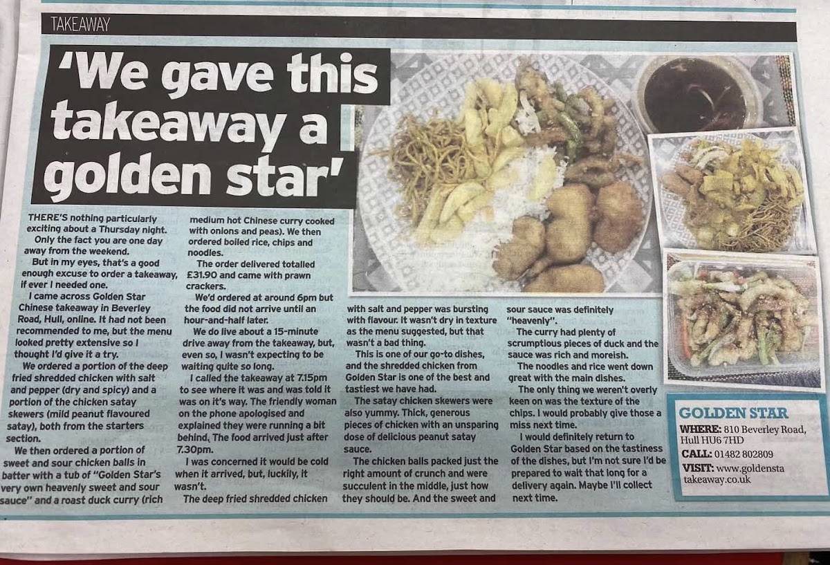 Menu at Golden Star restaurant, Hull, 810 Beverley Rd
