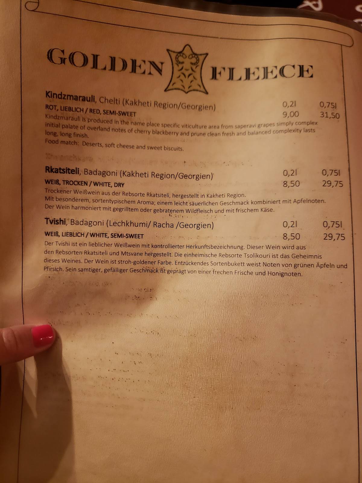 Speisekarte von Golden Fleece Restaurant Mitte, Berlin