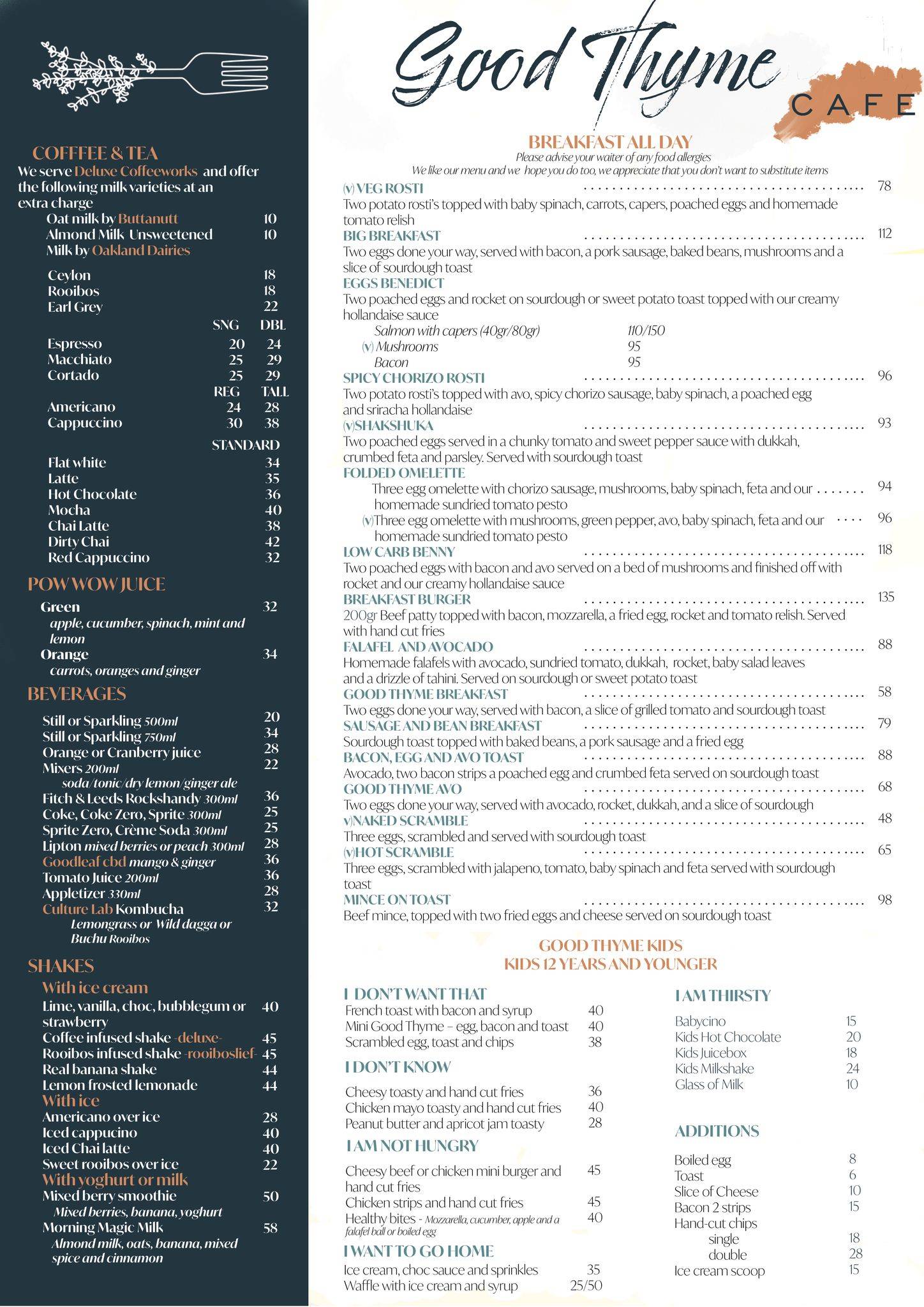 Menu at Good Thyme Cafe - Milnerton, Cape Town