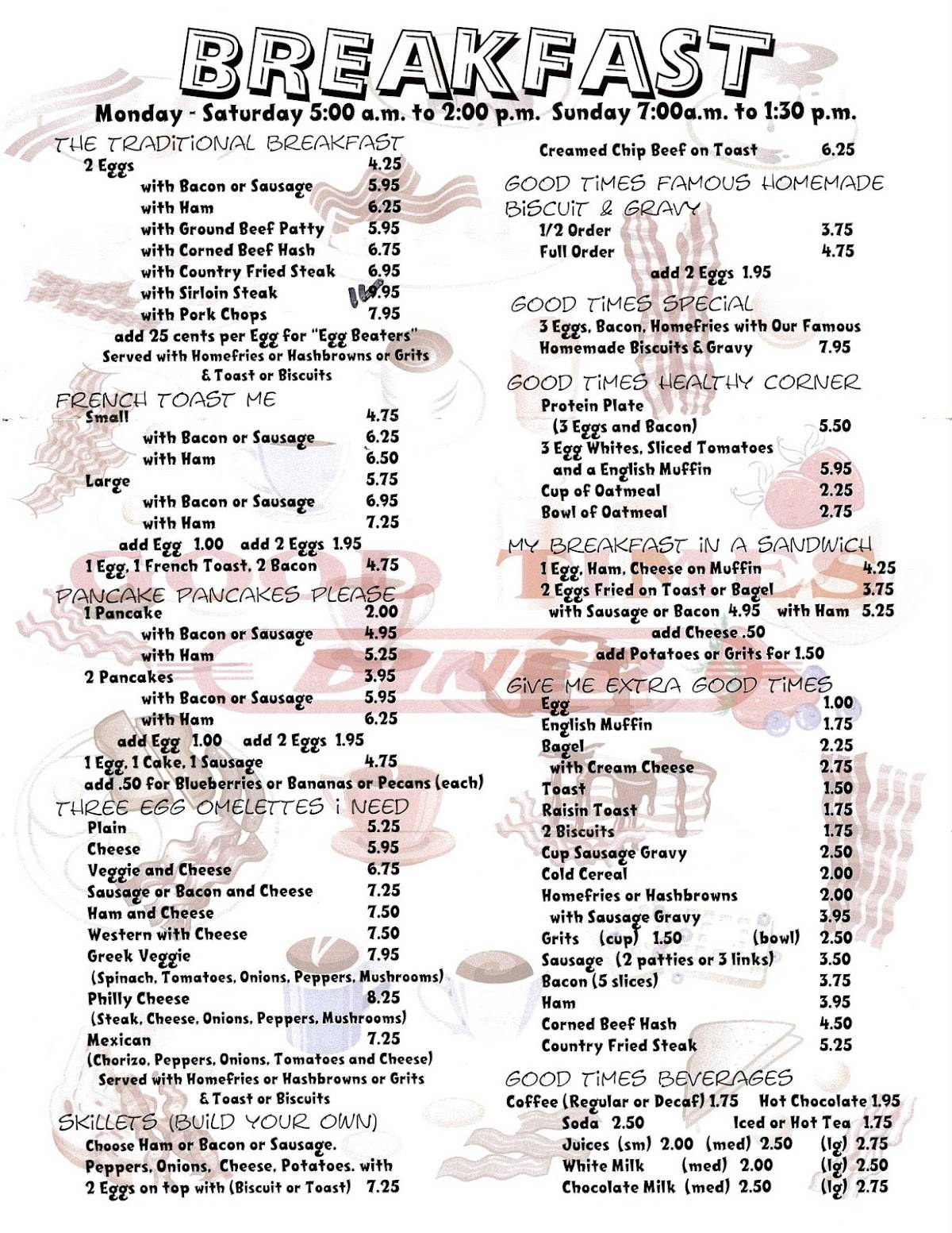 Menu at Good Times Diner restaurant, Naples