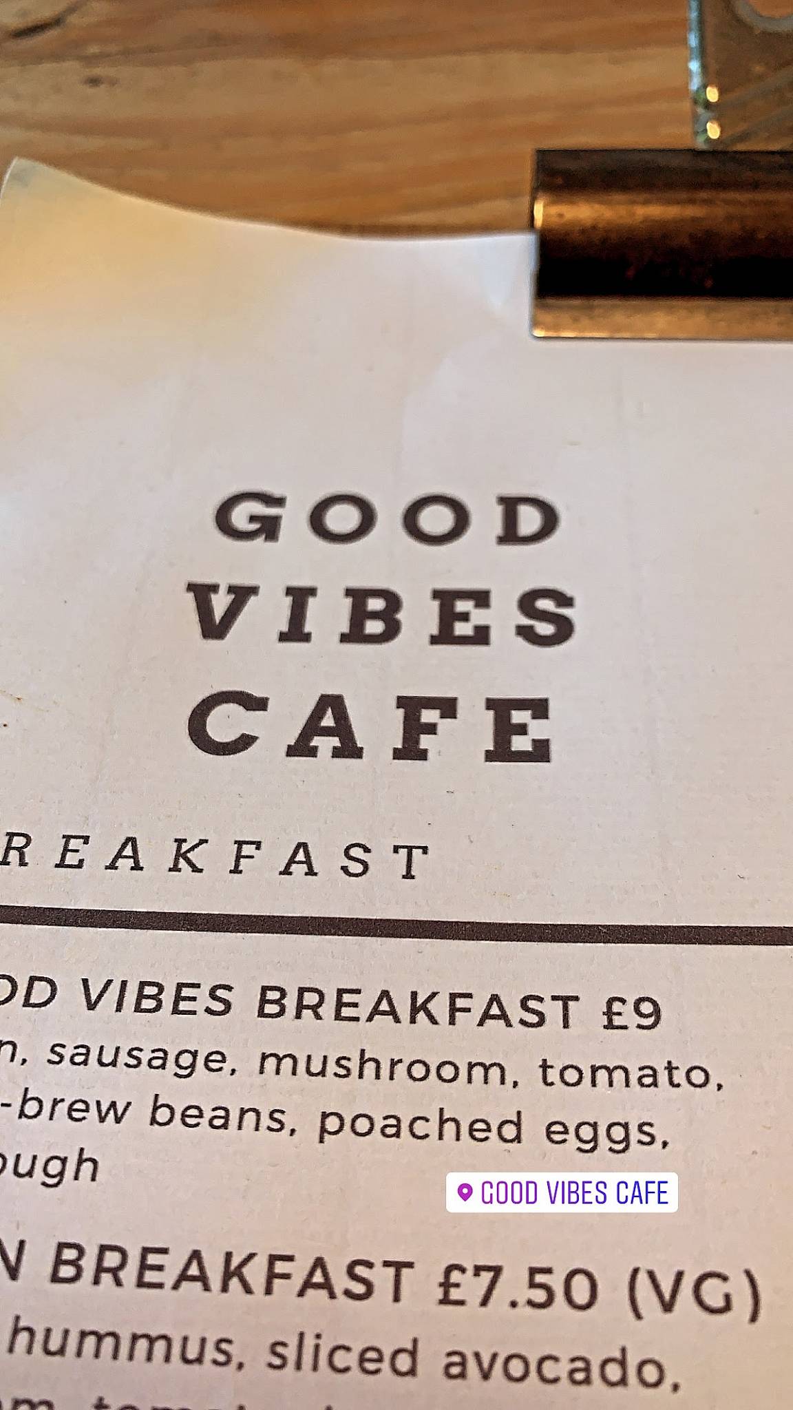 Menu at Good Vibes Cafe, Falmouth