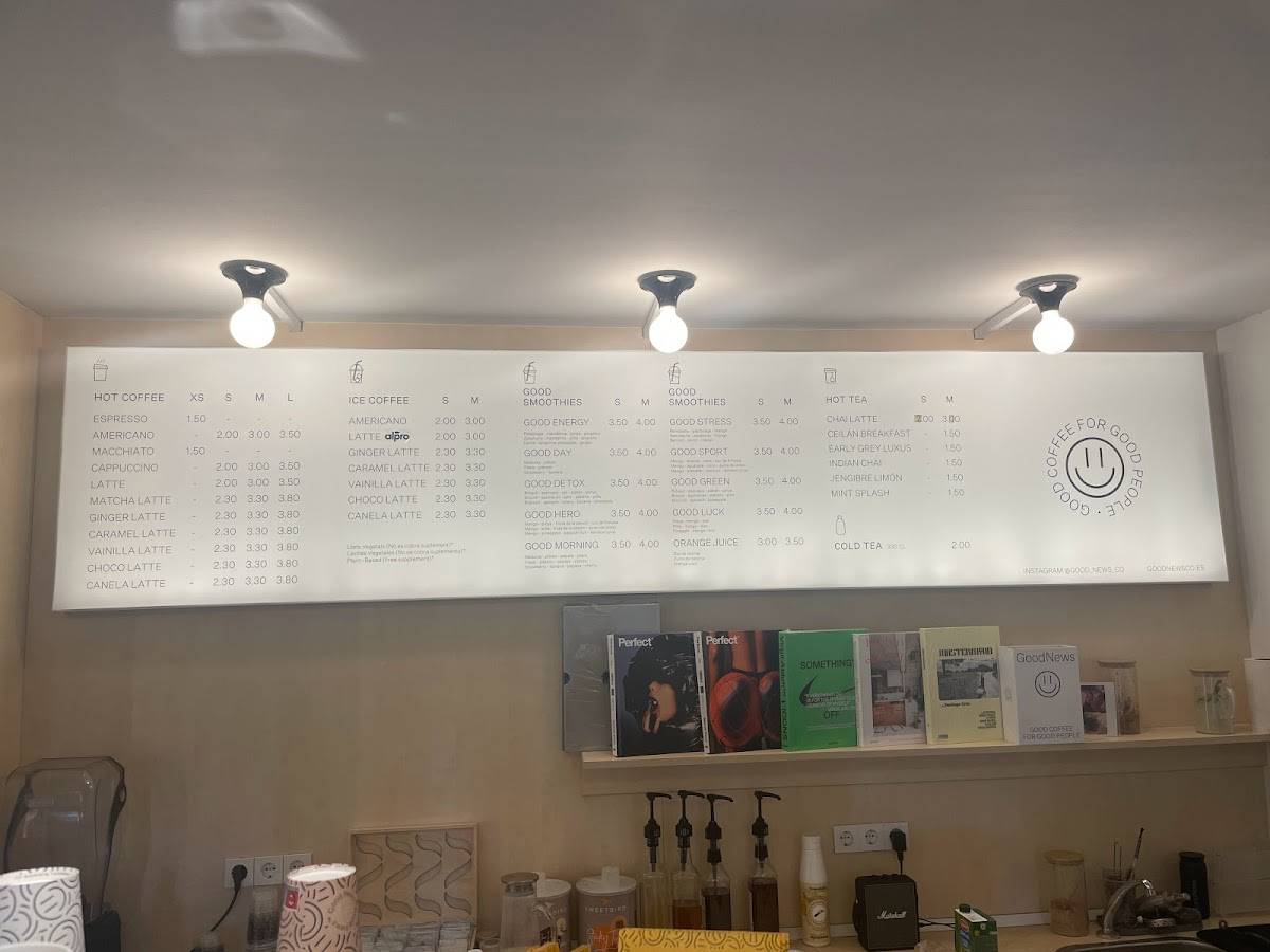 Menu at Good news coffee restaurant, Barcelona