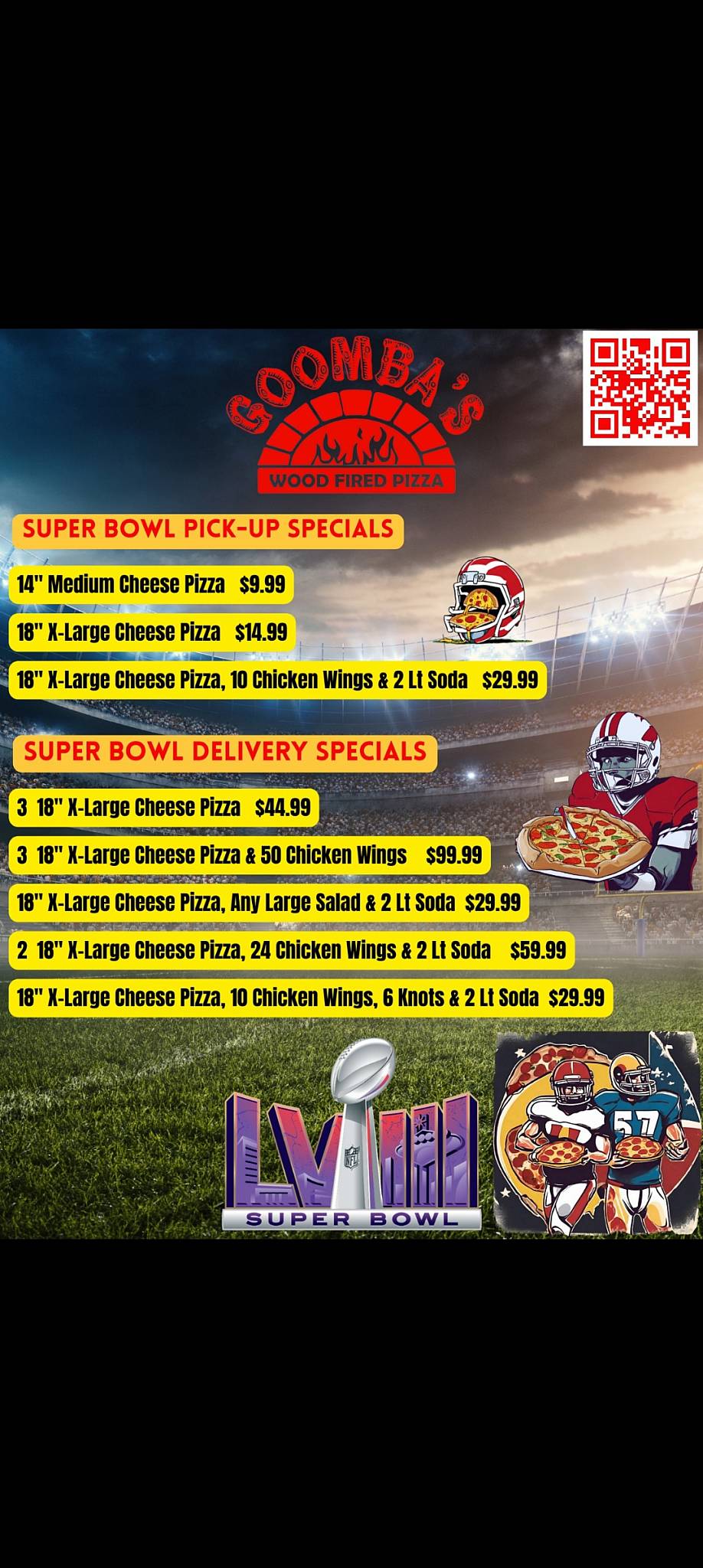 Menu at Goomba's Wood Fire Pizza pizzeria, Schodack Center