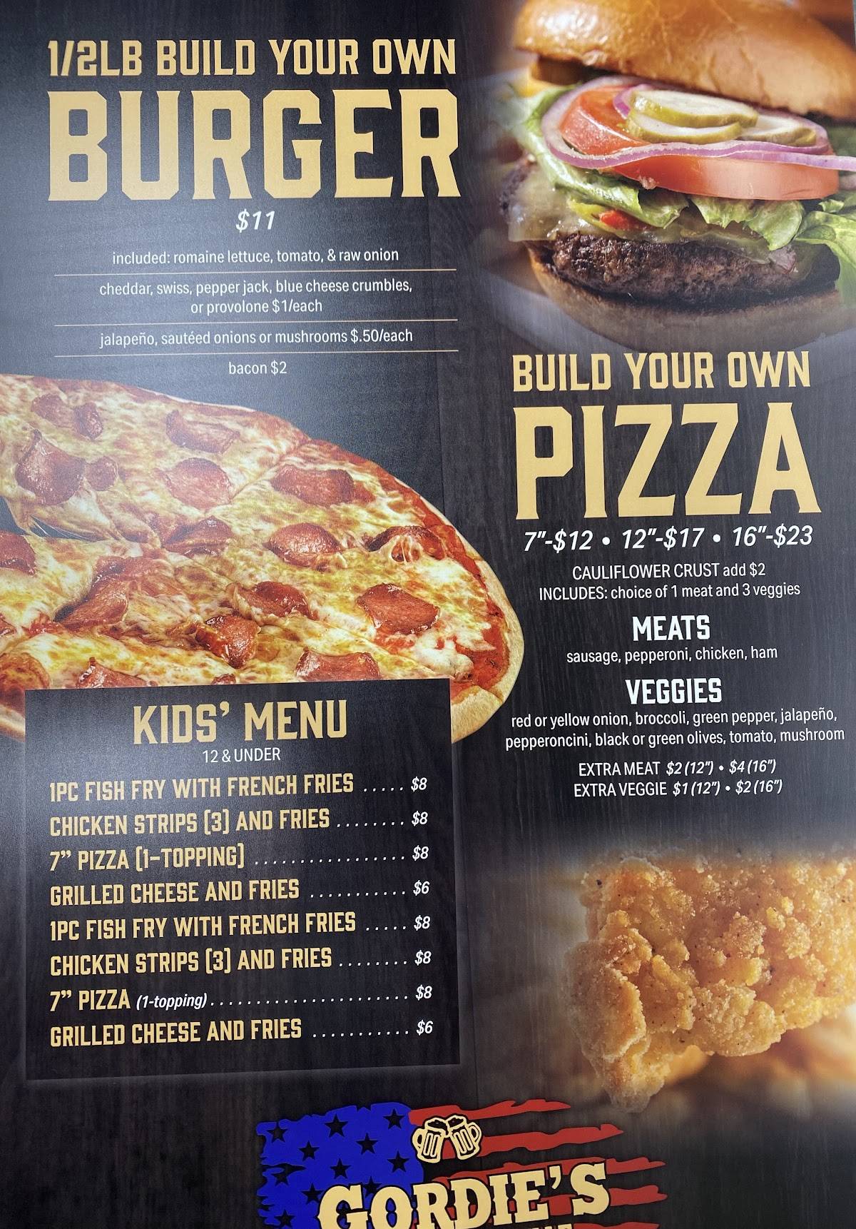 Menu at Gordie’s Pub & Grille, Wisconsin Rapids