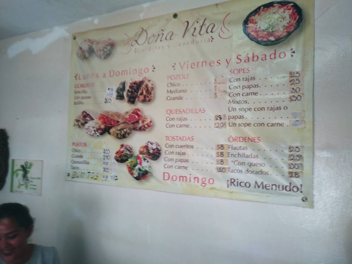 Menu at Gorditas Doña Vita restaurant, Aguascalientes