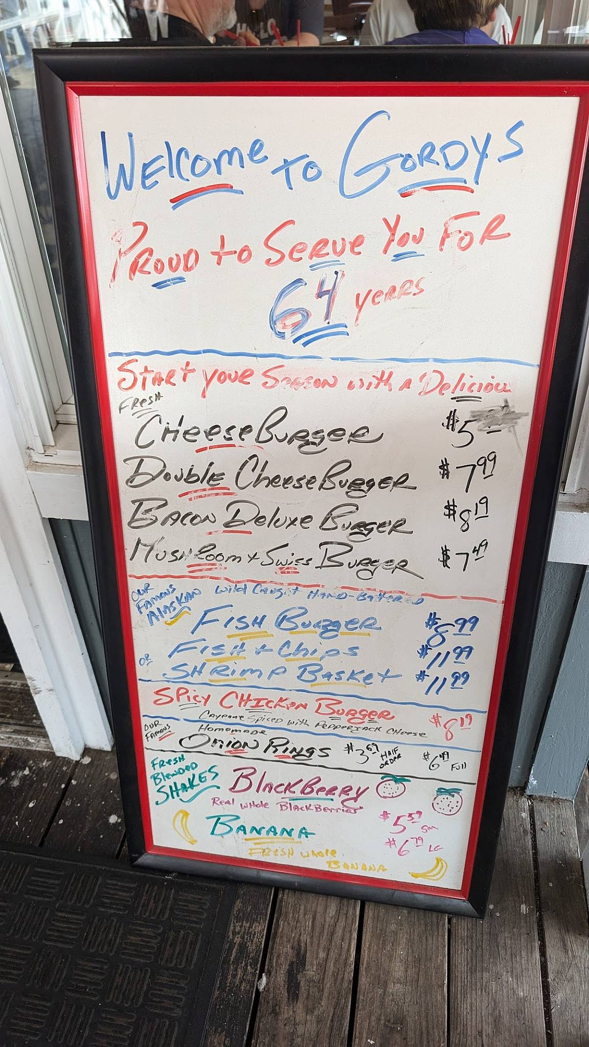 Menu at Gordy's Hi-Hat restaurant, Cloquet
