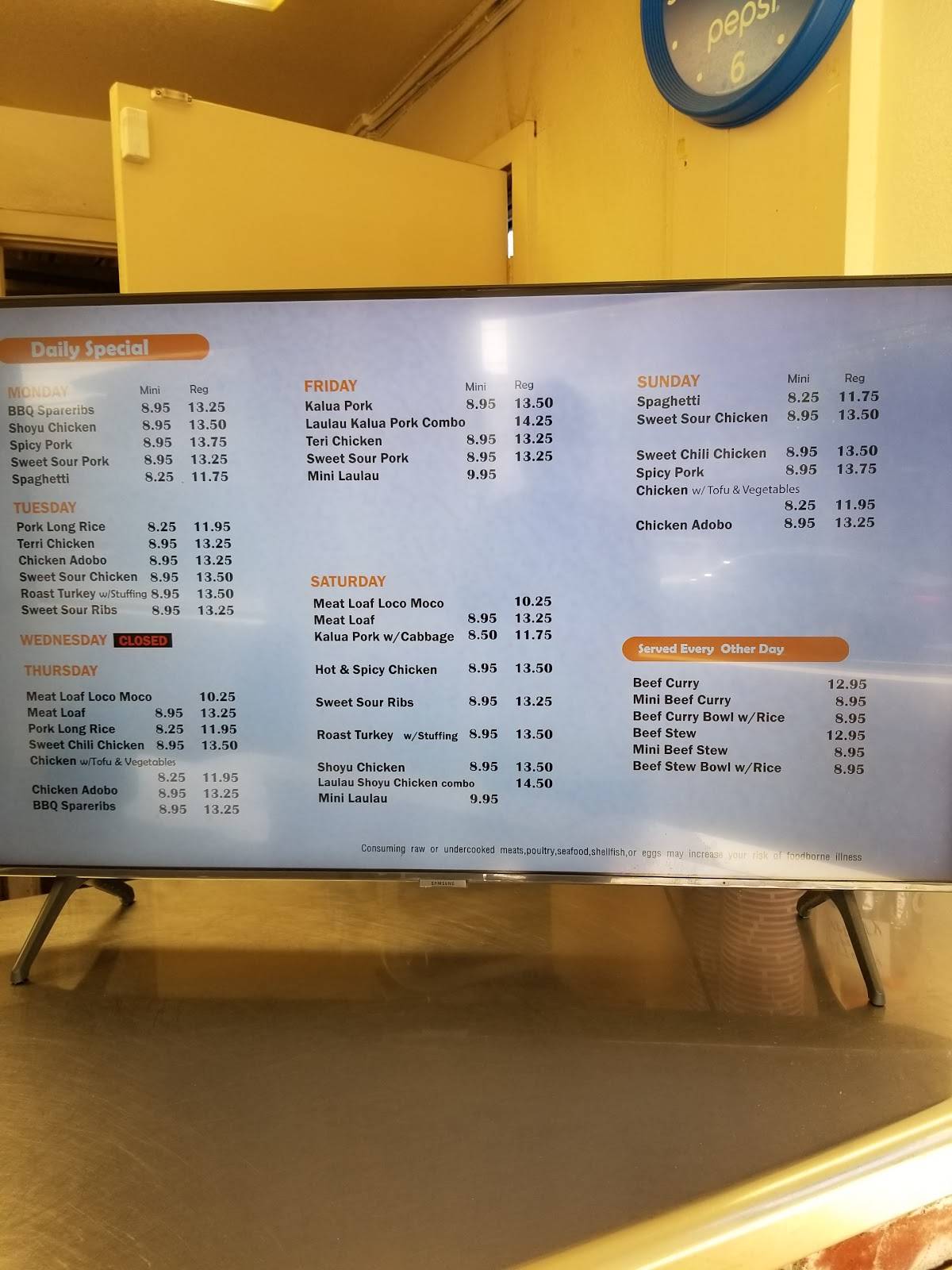 Menu at Grace's Inn fast food, Honolulu, S Beretania St. # 101