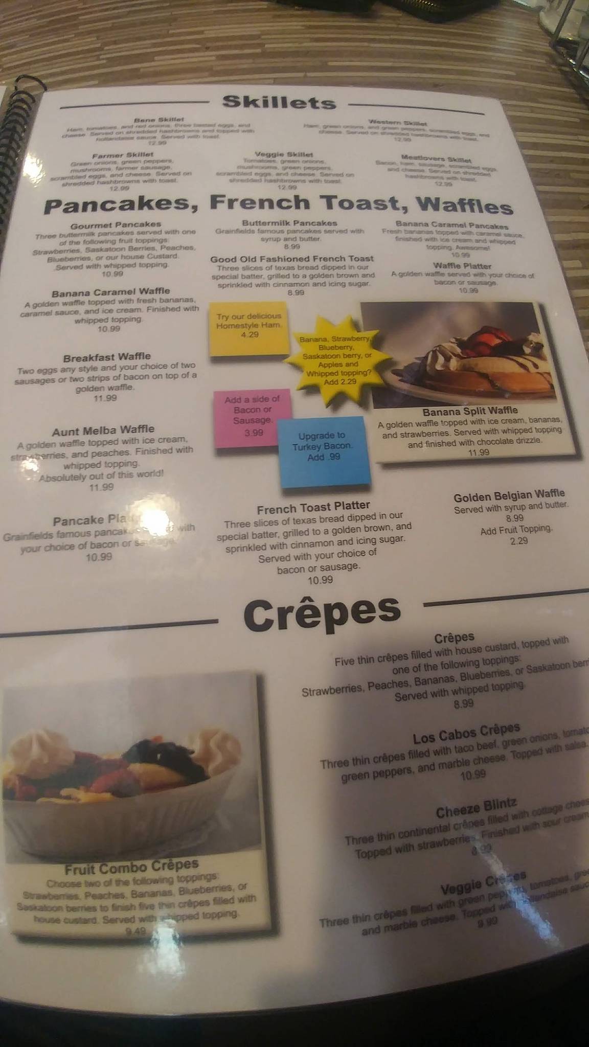 Menu at Grainfields restaurant, Saskatoon, 810 Circle Dr