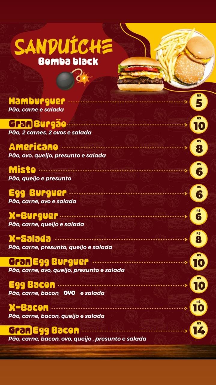 Carta del restaurante Gran Burger, Salvador del Bahia
