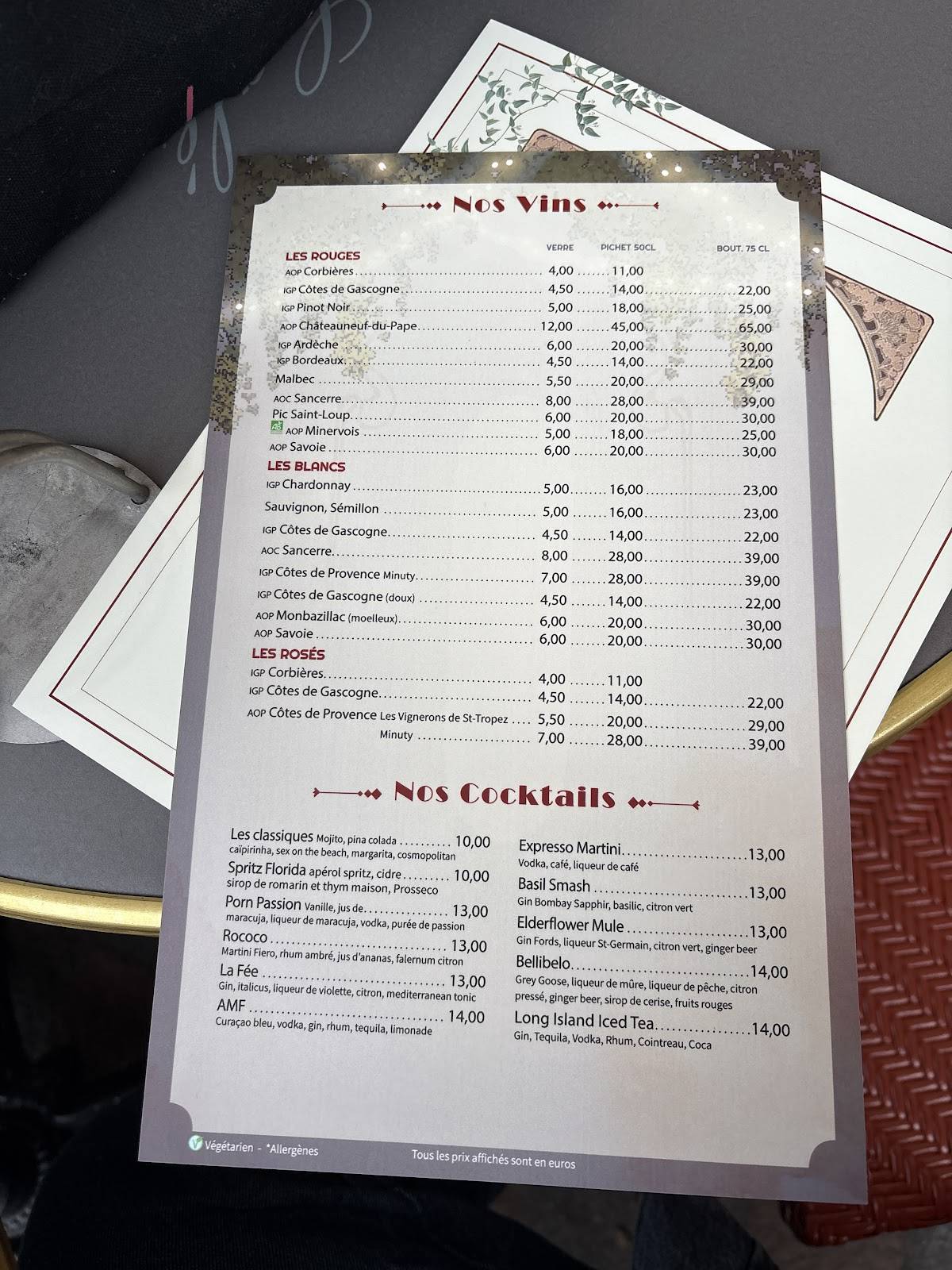 Menu au Grand Café Le Florida, Toulouse