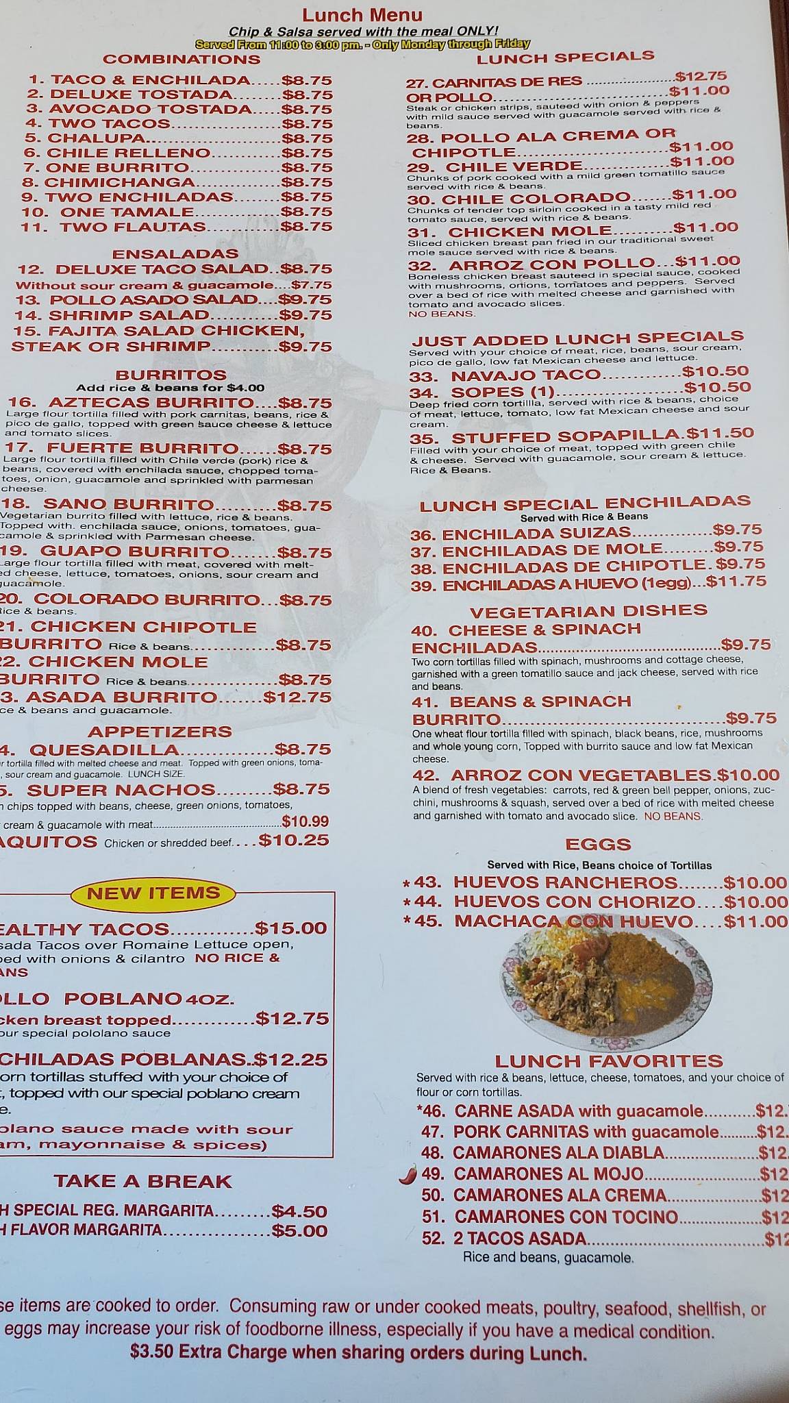 Menu at Aztecas Family Mexican Restaurant, Grand Junction, 603 US-50
