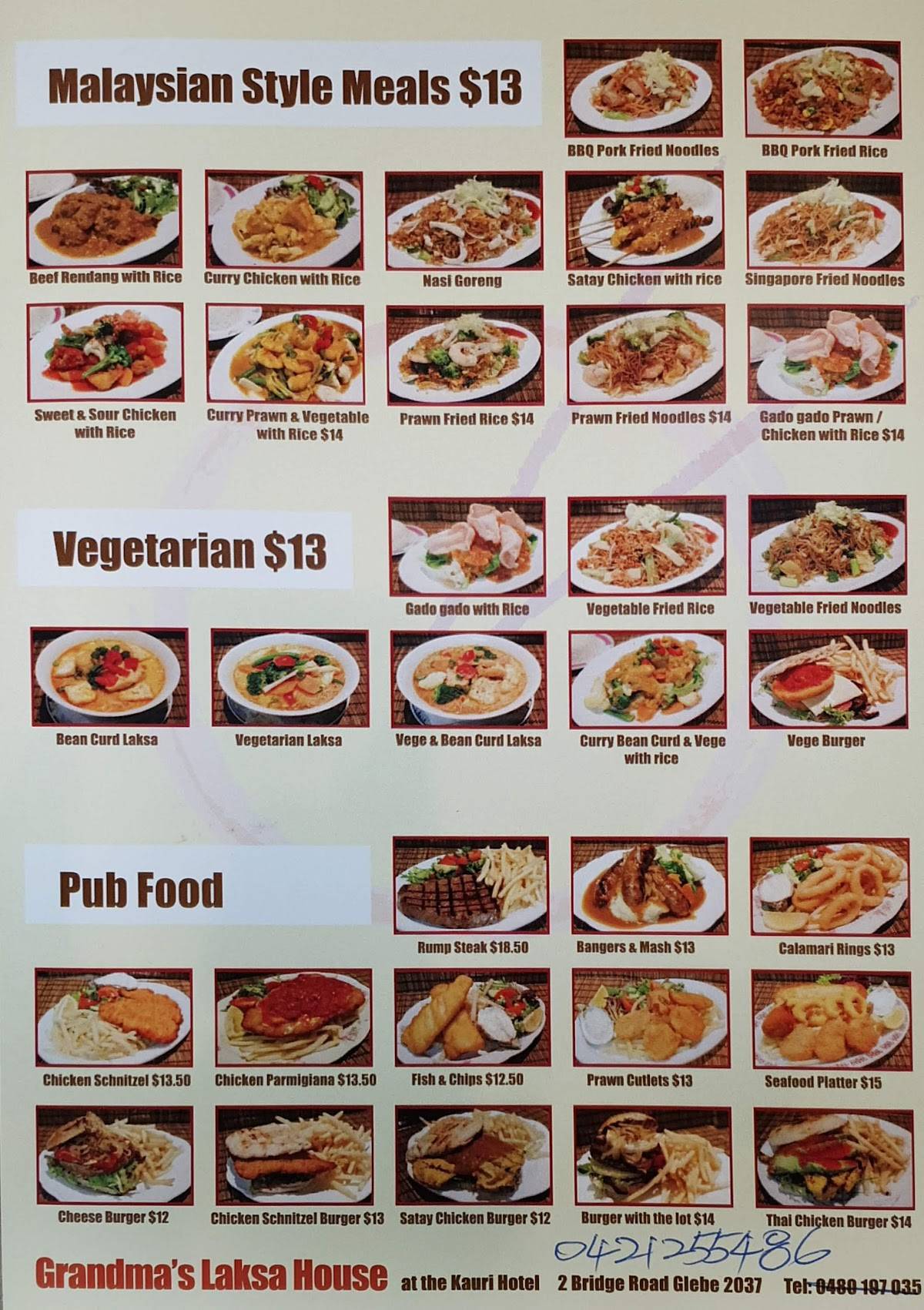 Menu at Grandma's Laksa House restaurant, Glebe