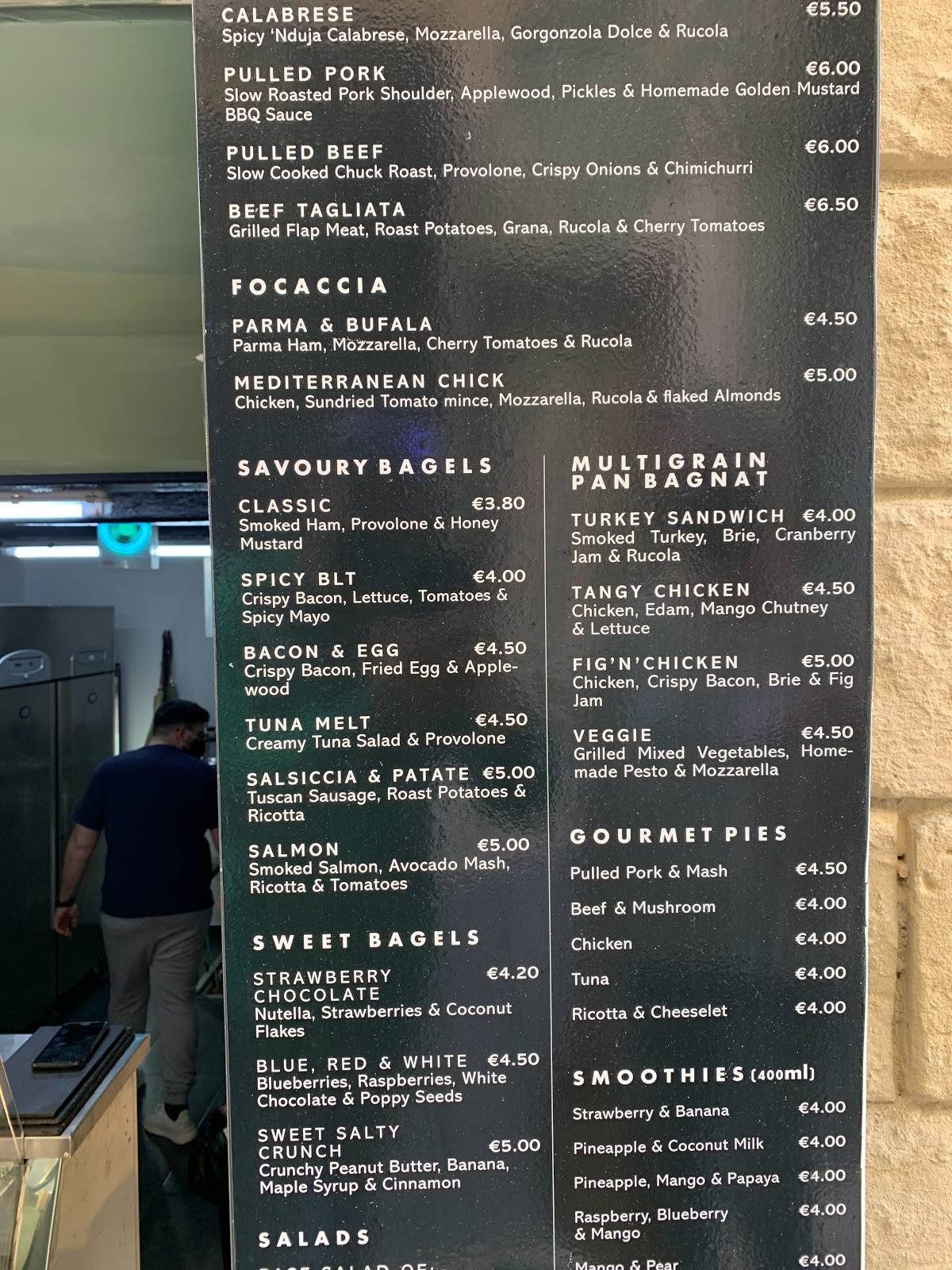 Menu at Grano cafe, Valletta