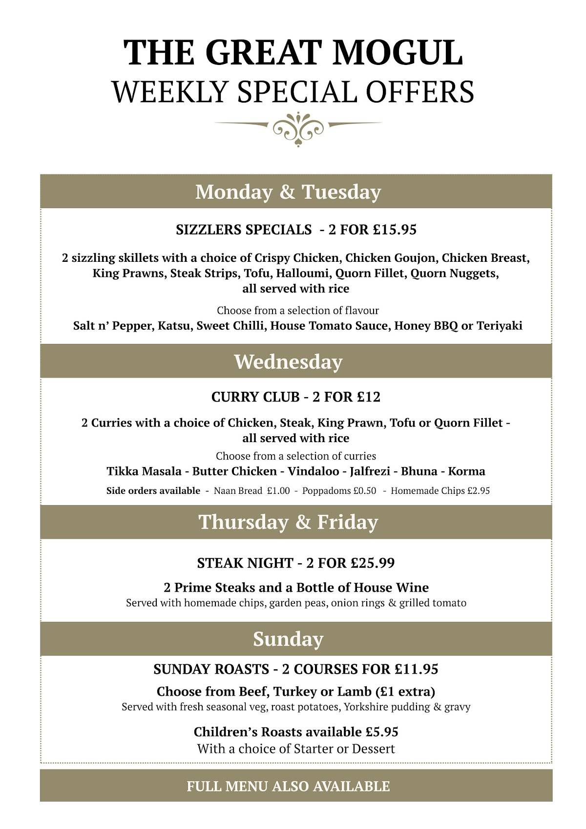 Menu at Great Mogul pub & bar, Maghull, 31 Station Rd