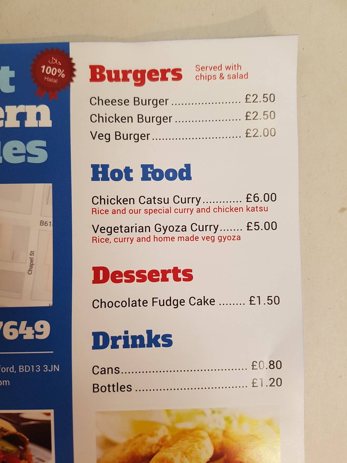 Menu at Great Northern Fisheries restaurant, Bradford, 413 Thornton Rd