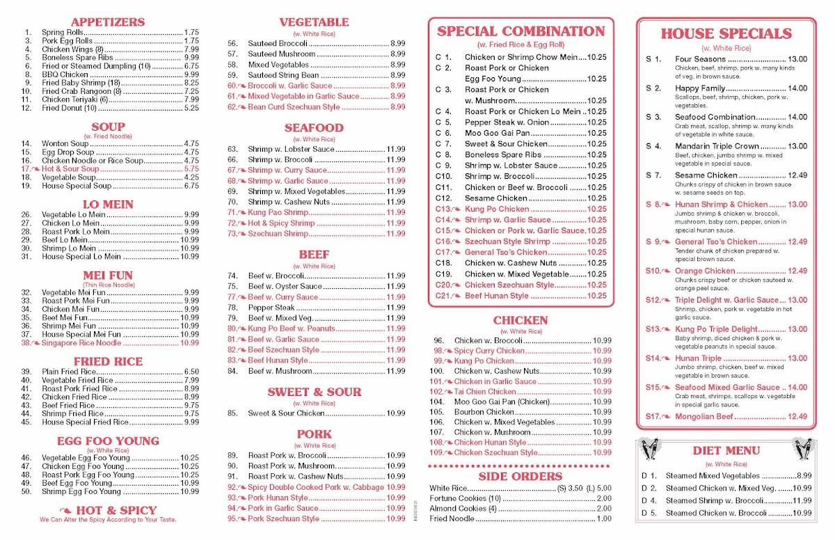 Menu at Great Wall Chinese Buffet restaurant, Greensburg
