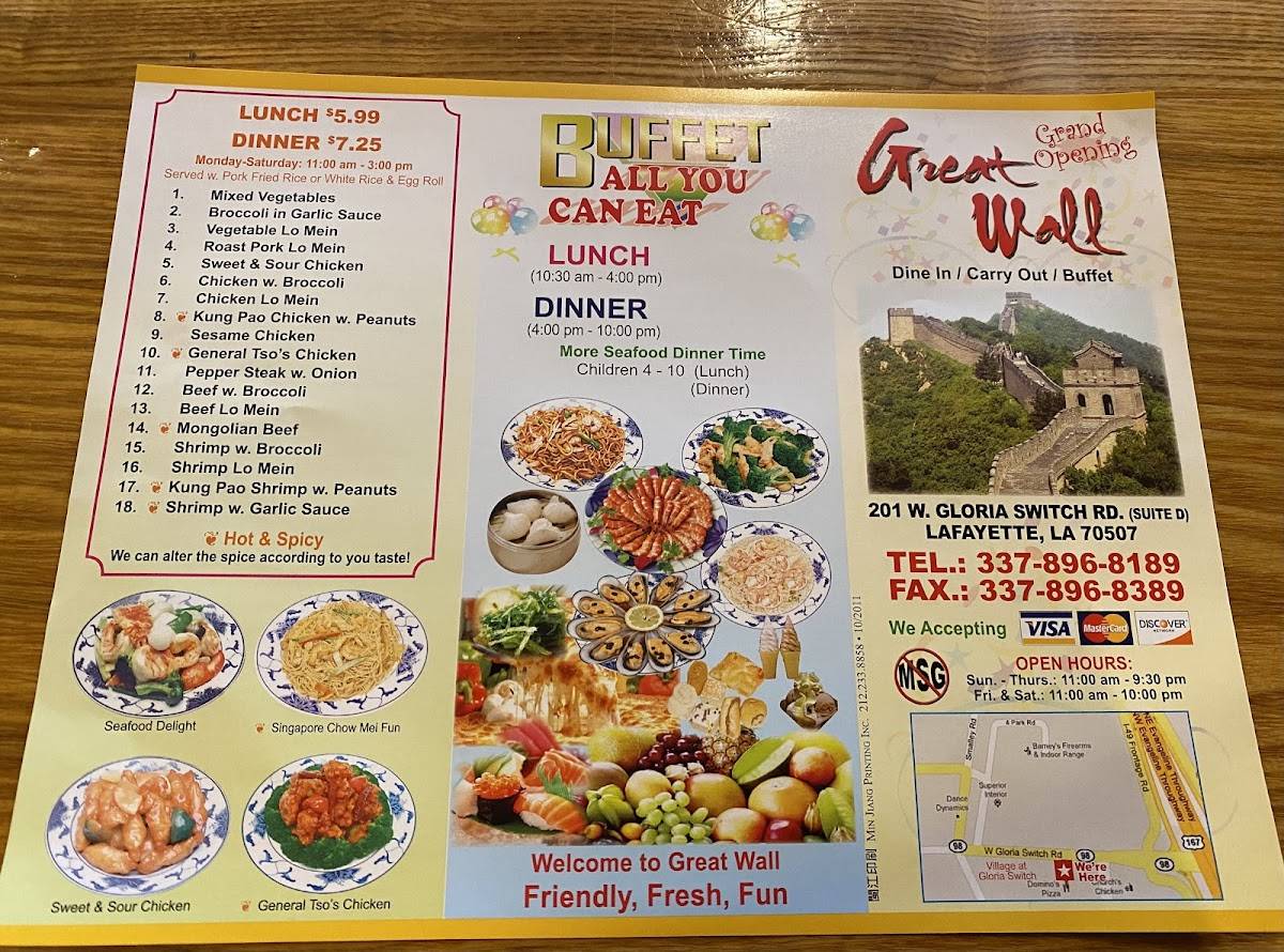 Menu at Great Wall Chinese Buffet restaurant, Lafayette