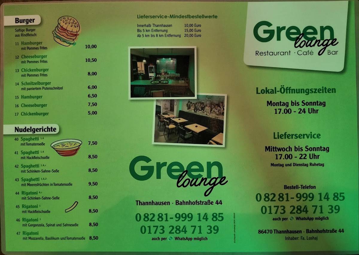 Menu at Green Lounge restaurant, Thannhausen