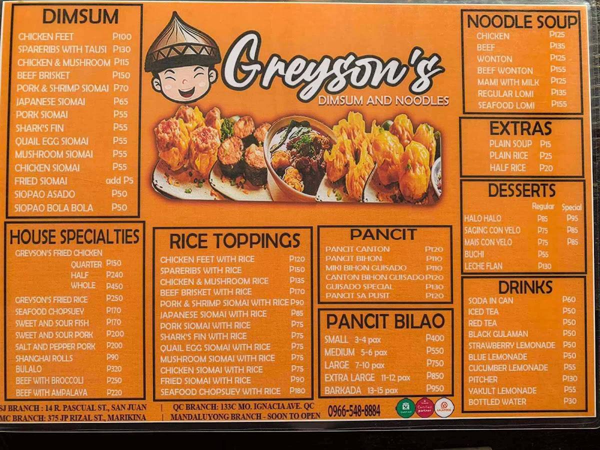 Menu at Greyson's Dimsum and Noodles - SAN JUAN BRANCH restaurant, San Juan