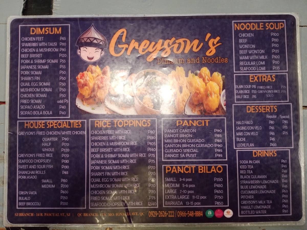 Menu at Greyson's Dimsum and Noodles - SAN JUAN BRANCH restaurant, San Juan