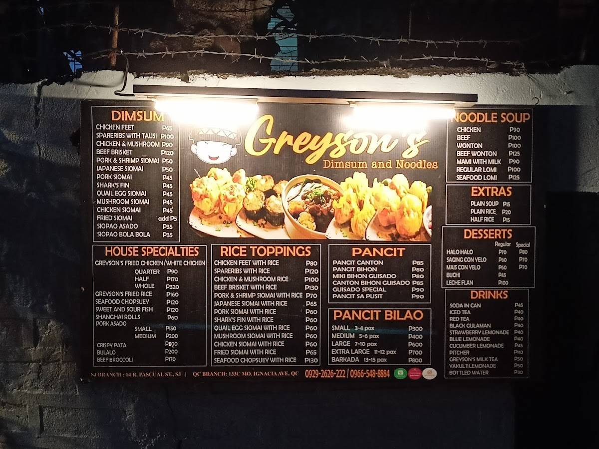 Menu at Greyson's Dimsum and Noodles - SAN JUAN BRANCH restaurant, San Juan
