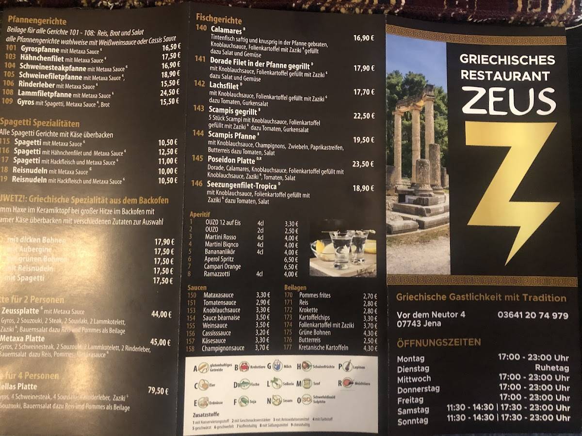 Menu at Griechisches Restaurant Zeus, Jena