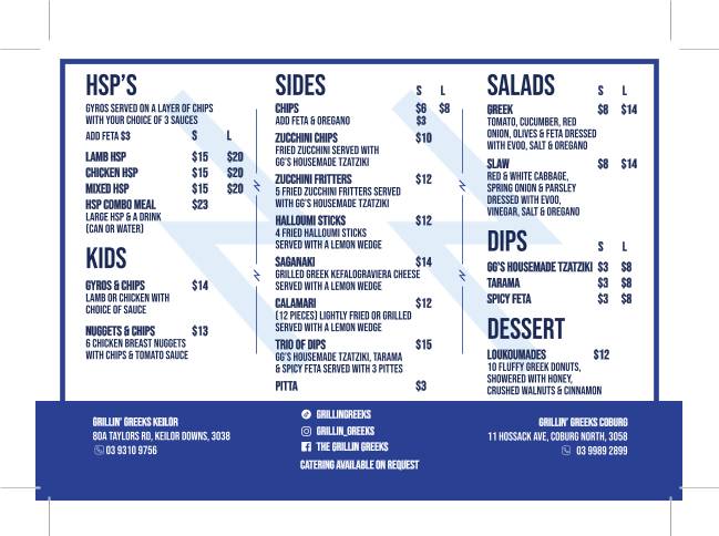 Menu at Grillin' Greeks Coburg restaurant, Coburg North