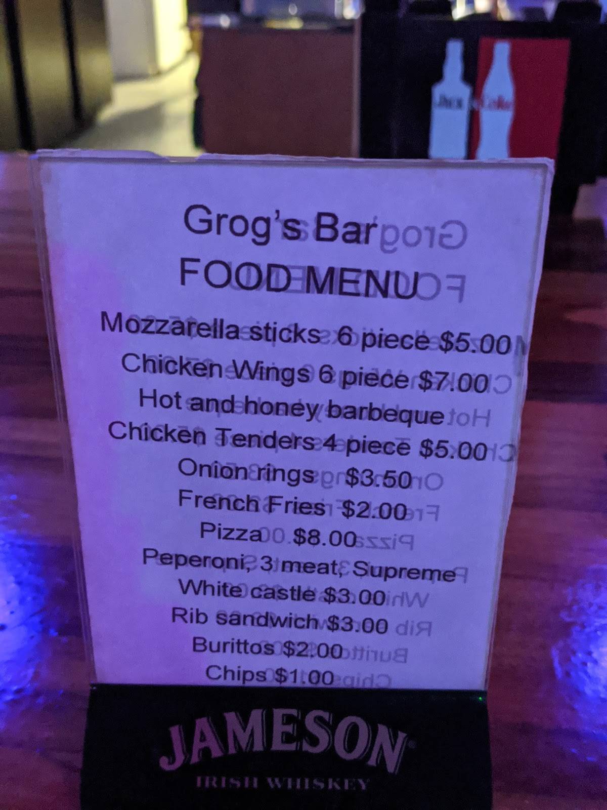 Menu at Grog's Bar, Diamondhead